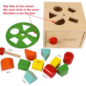 TOWO Wooden Shape Sorter - Sorting Box with Latch Lock - Rotating Wheel -Screw- and Shape Blocks- Sorting Cube Educational Toys for Kids Early Learning Montessori Materials