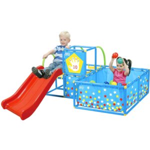 eezy peezy active play 3 in 1 jungle gym playset – includes slide, ball pit, & toss target with 50 colorful balls