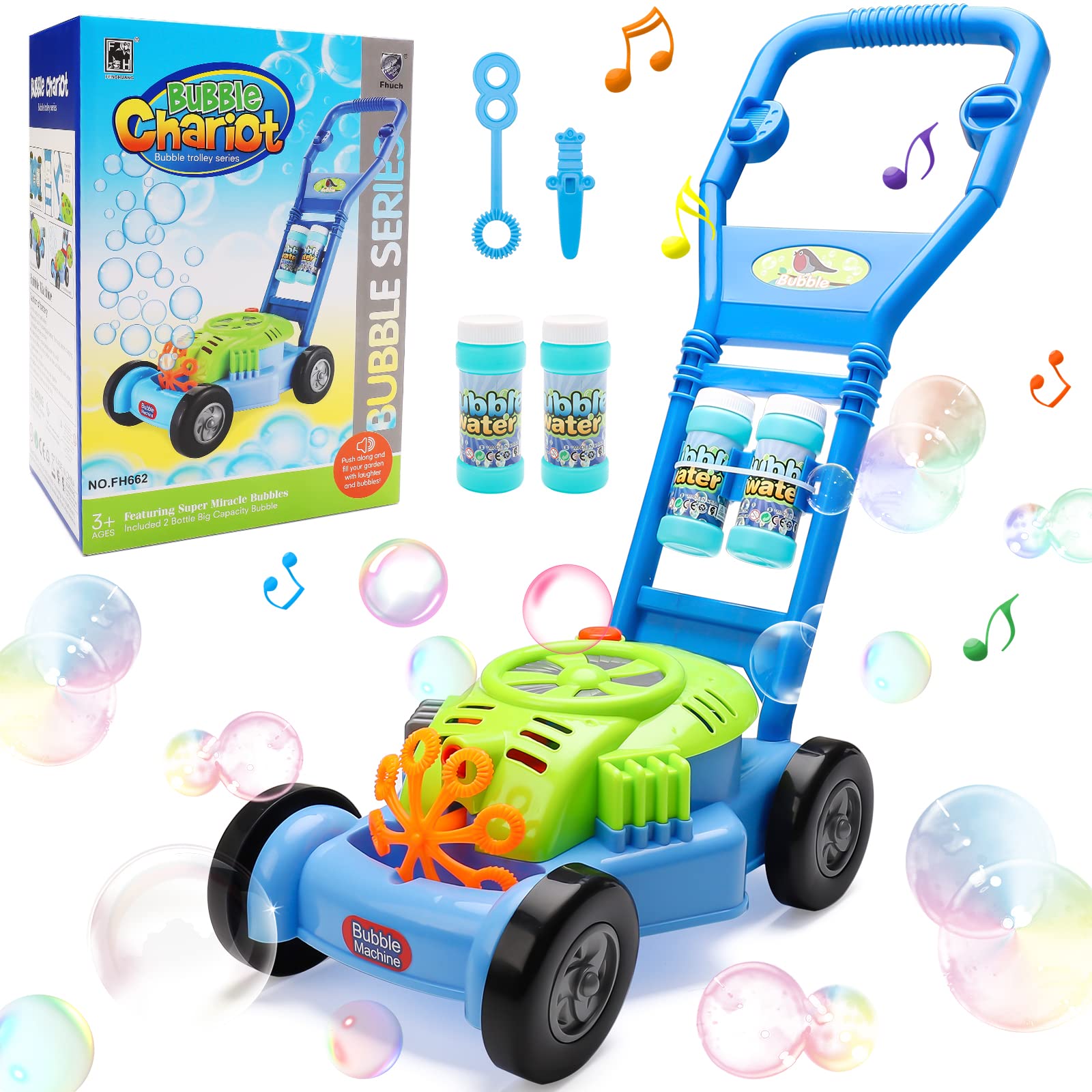 Bubble Lawn Mower for Toddlers, Kids Bubble Blower Maker Machine, Summer Outdoor Push Toys, Easter Basket Stuffers Birthday Toys Gifts for Preschool Baby Boys Girls