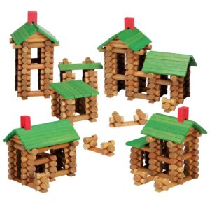 tumble tree timbers wood building set – 450 pieces. build log cabins. educational stem toy