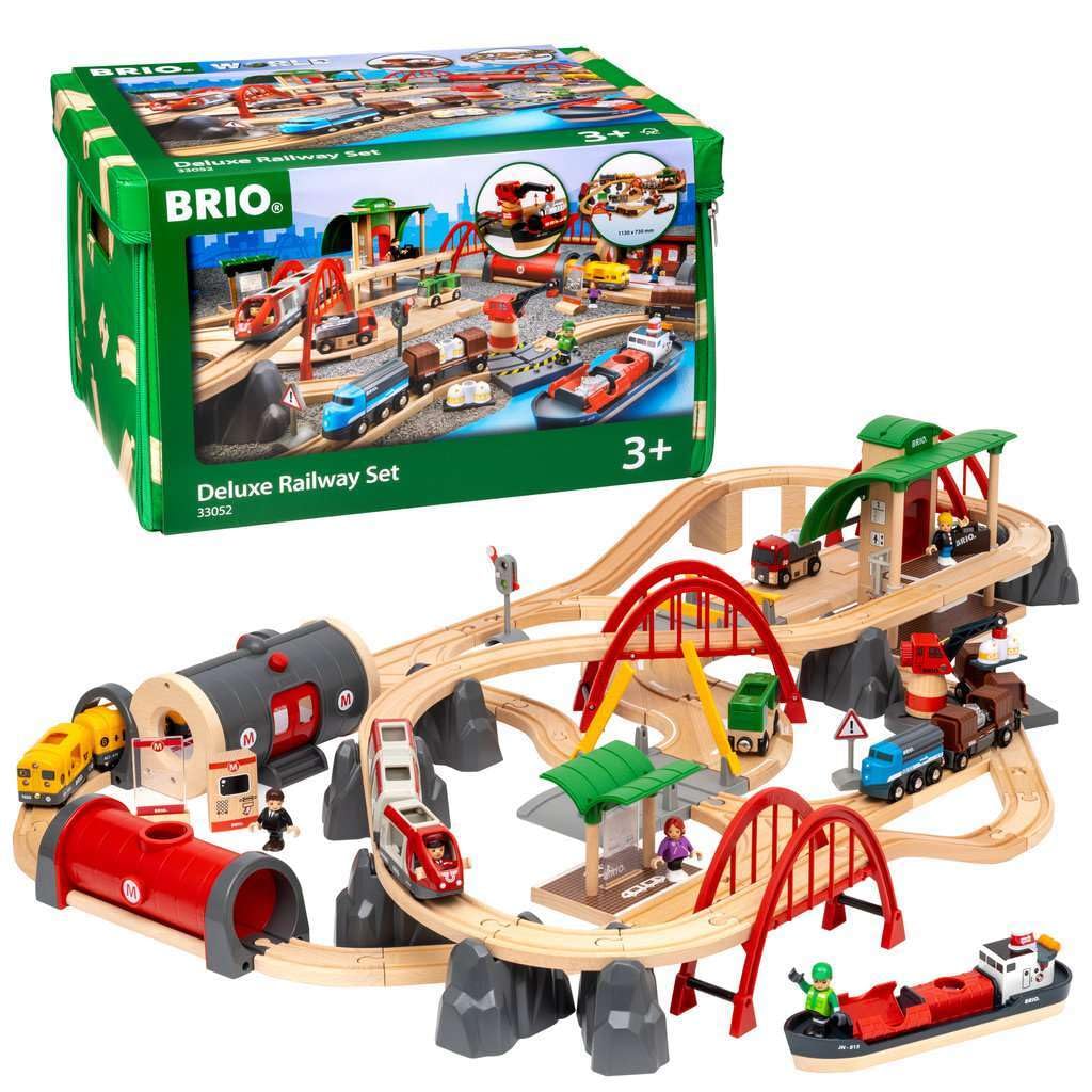 BRIO World 33052 Deluxe Railway Set | Comprehensive Wooden Train Toy Set for Kids Age 3 and Up | FSC Certified Eco-Friendly Toy | Exciting Harbor and Metro Scenes