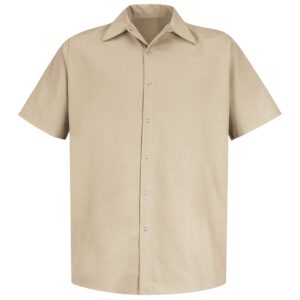 Red Kap Men's Specialized Pocketless Work Shirt, Light Tan, Short Sleeve Medium