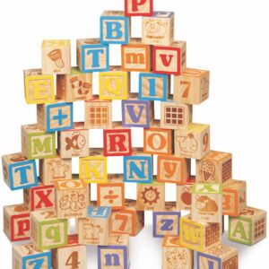 Maxim Deluxe Wooden ABC Blocks. Extra-Large Engraved Baby Alphabet Letters, Counting & Building Block Set