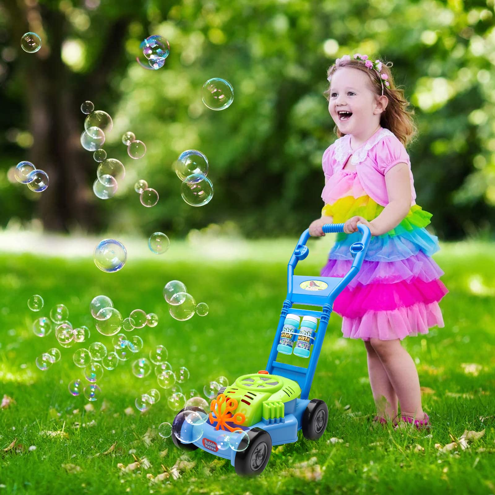 Bubble Lawn Mower for Toddlers, Kids Bubble Blower Maker Machine, Summer Outdoor Push Toys, Easter Basket Stuffers Birthday Toys Gifts for Preschool Baby Boys Girls