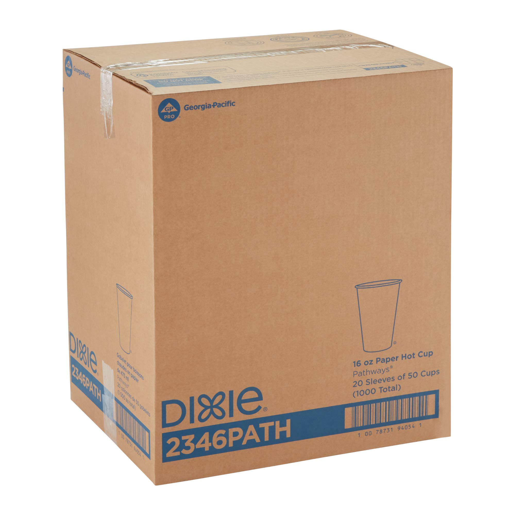 Georgia-Pacific Dixie Disposable Paper Hot Coffee Cup, 2346PATH, 50 Cups Per Sleeve, 20 Sleeves Per Case, 16 oz.