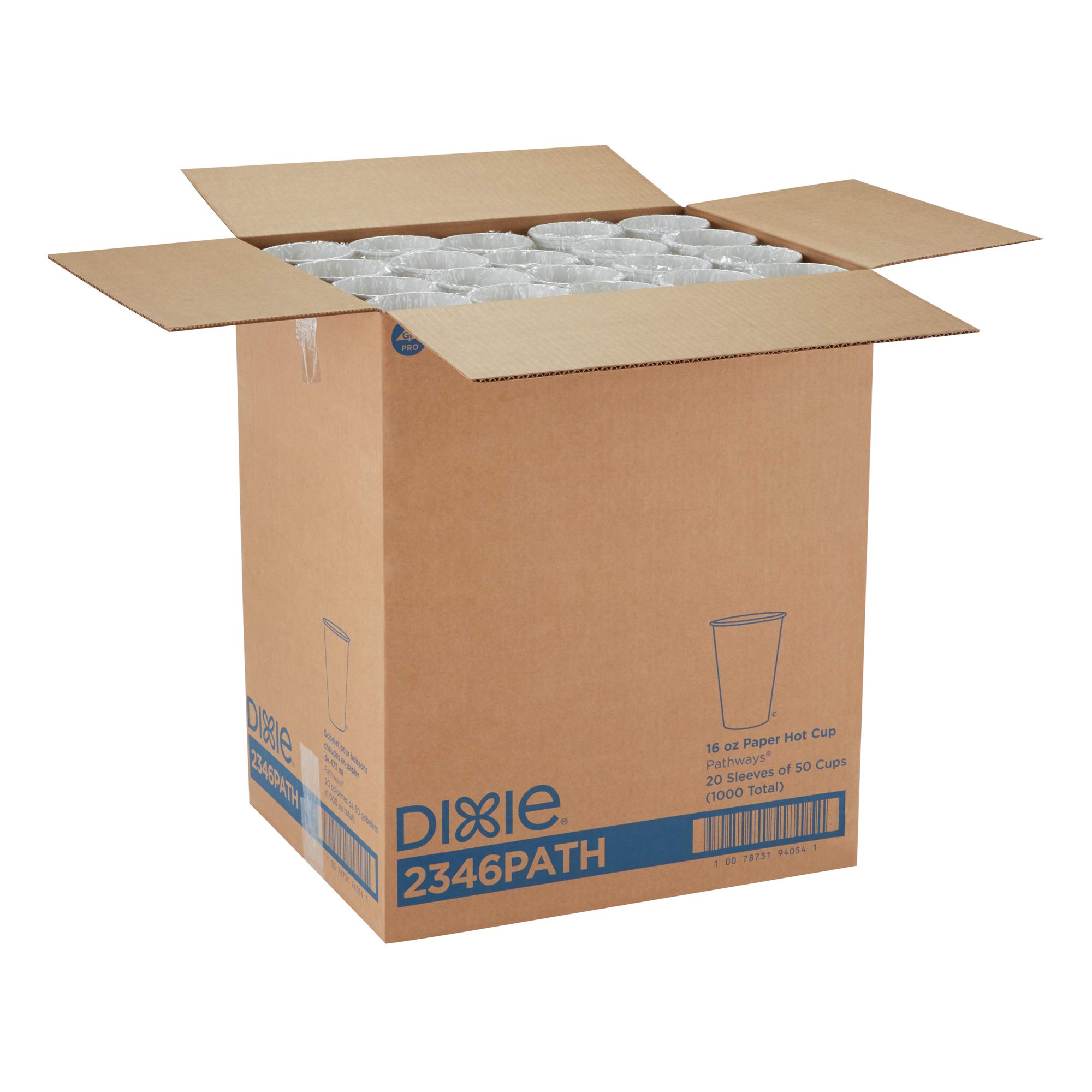 Georgia-Pacific Dixie Disposable Paper Hot Coffee Cup, 2346PATH, 50 Cups Per Sleeve, 20 Sleeves Per Case, 16 oz.