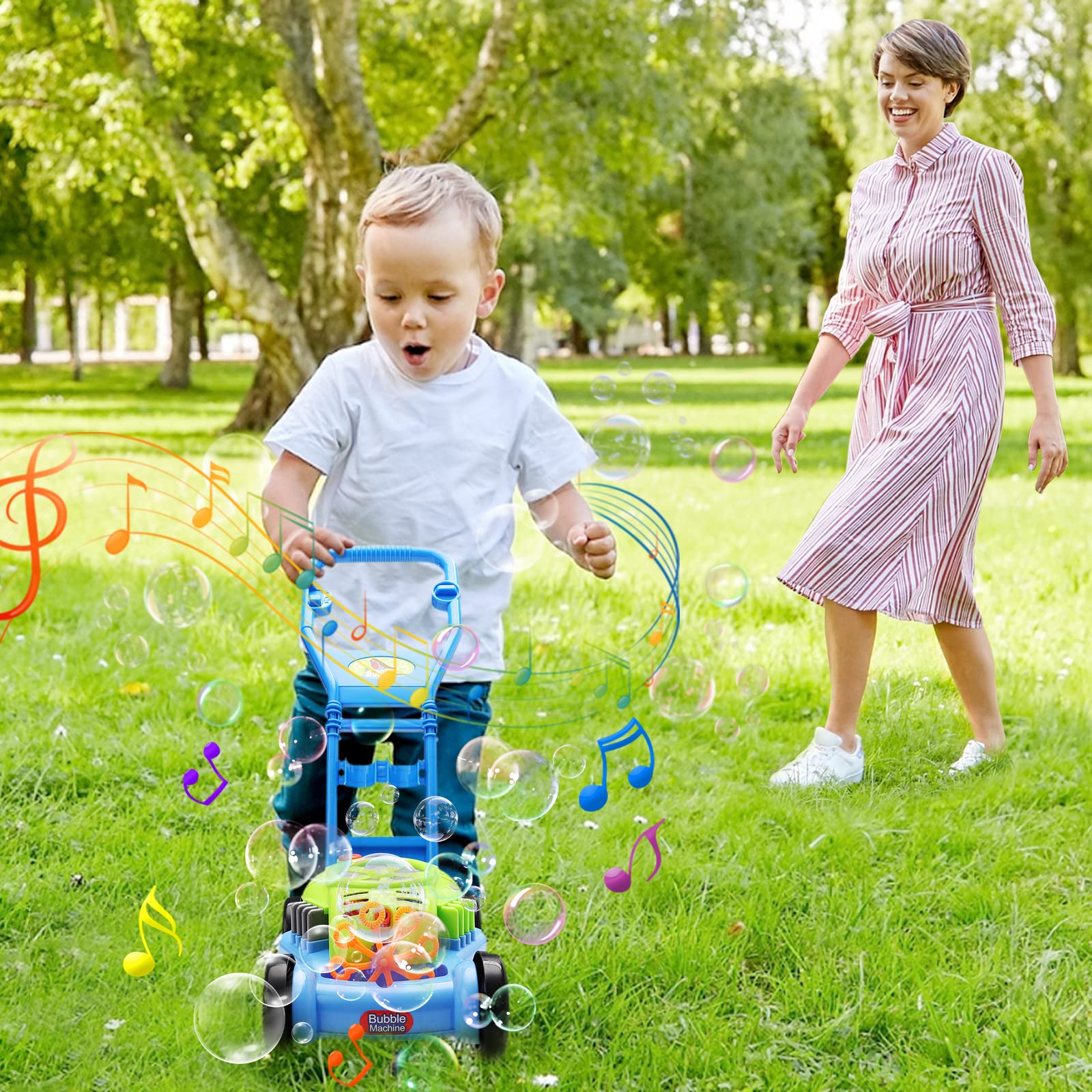 Bubble Lawn Mower for Toddlers, Kids Bubble Blower Maker Machine, Summer Outdoor Push Toys, Easter Basket Stuffers Birthday Toys Gifts for Preschool Baby Boys Girls