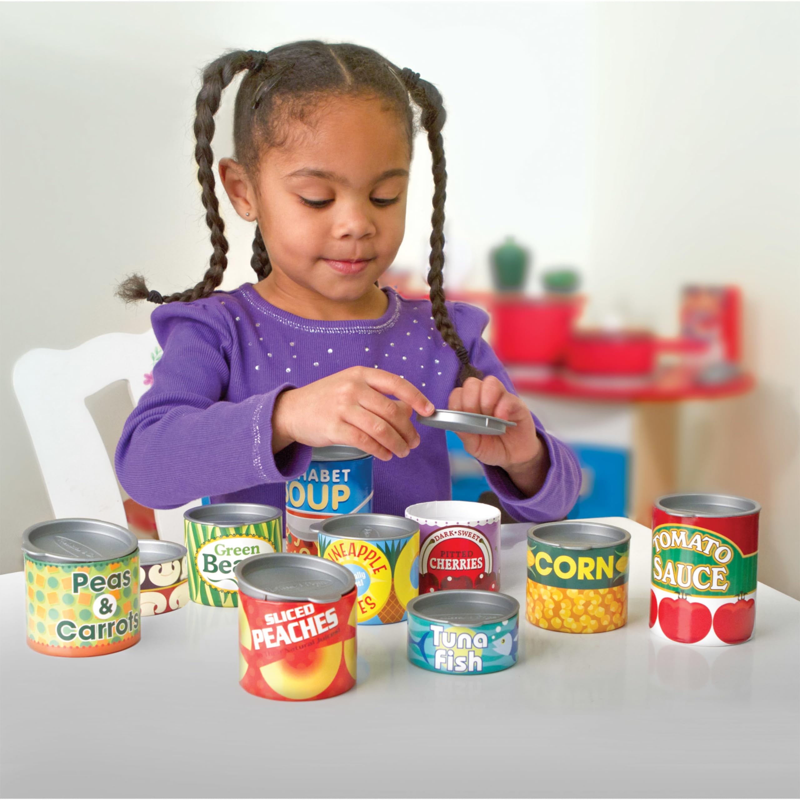 Melissa & Doug Let's Play House! Grocery Cans Play Food Kitchen Accessory ,3+ years- 10 Stackable Cans With Removable Lids