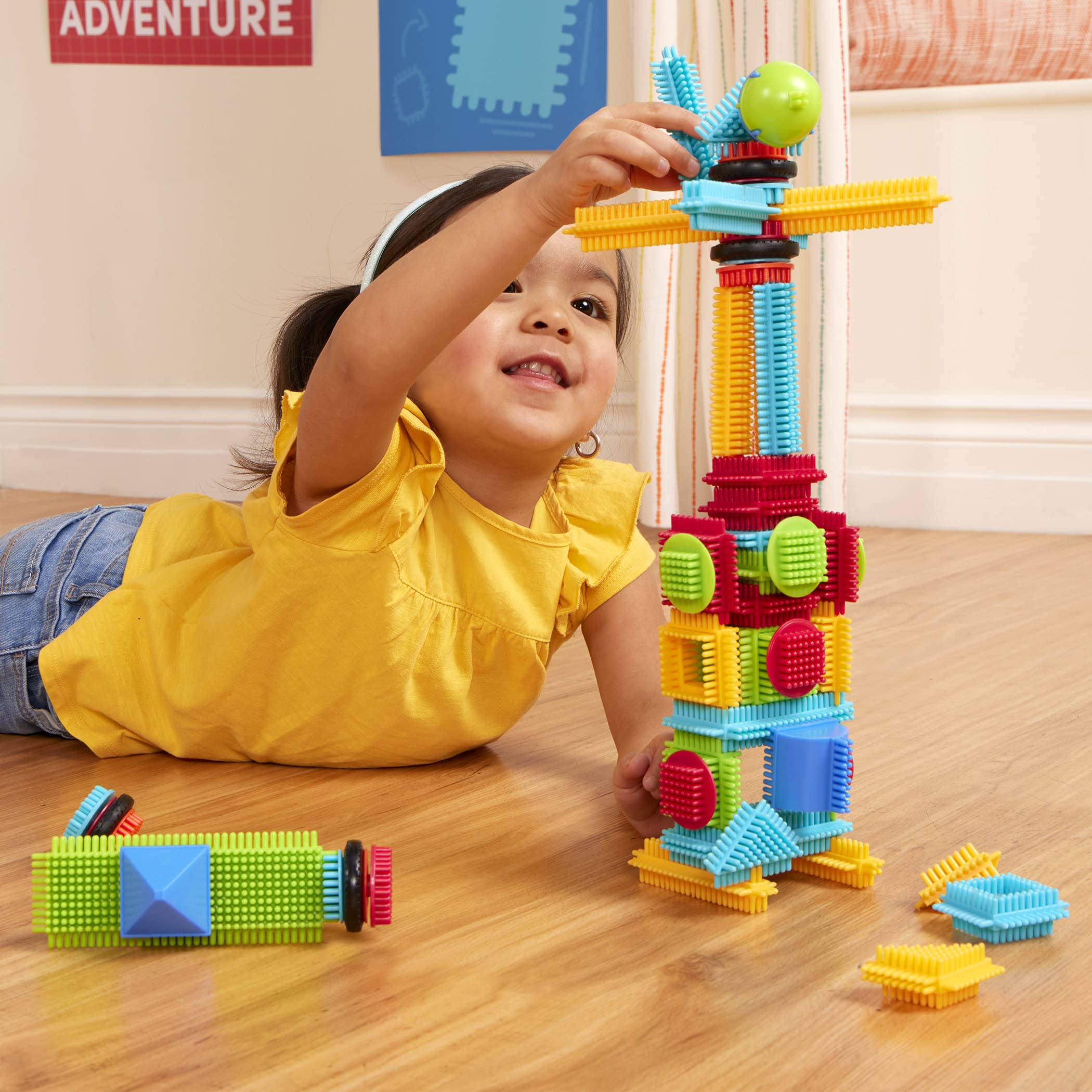 Battat- Bristle Blocks- STEM Interlocking Building Blocks- 56pc Playset- Developmental Toys for Toddlers & Kid- Basic Builder Box- 2 Years +