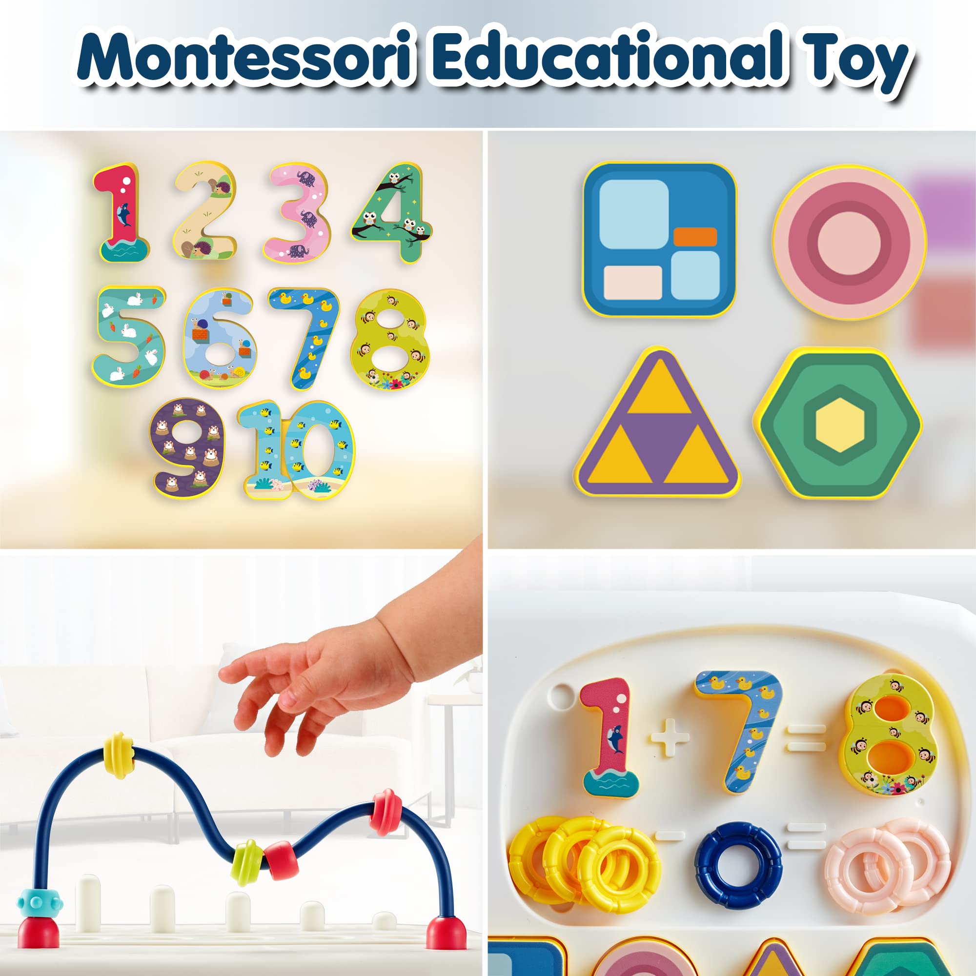 通用 Educational Learning Montessori Toys for Kids,7 in 1 Puzzles Number Shape Sorter Counting Stacker with Number Blocks,Xylophone, Fishing Game for Toddler, Gift for1 2 3 4 5 Year Old Boys Girls