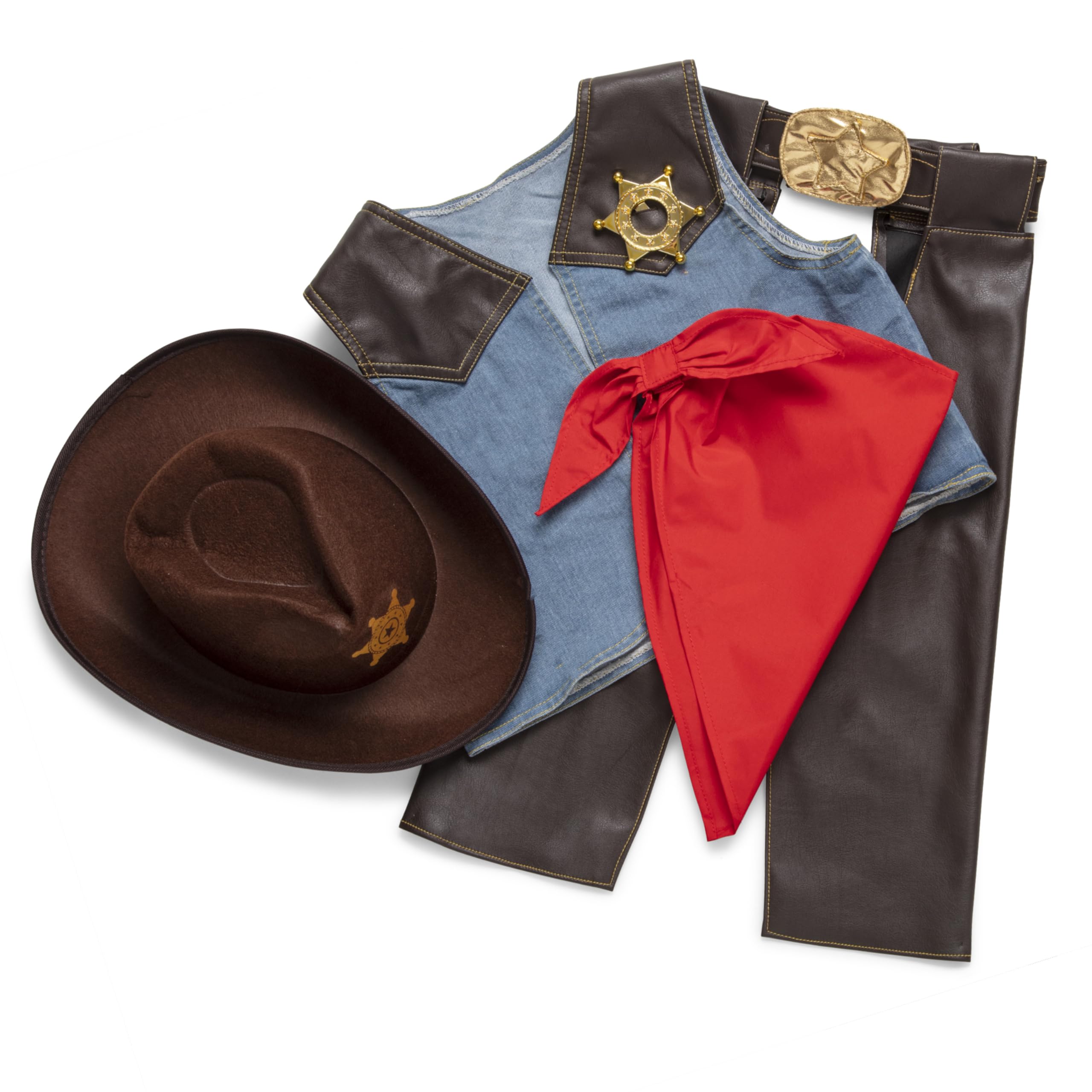 Melissa & Doug Cowboy Role Play Costume Set (5 pcs) - Includes Faux Leather Chaps