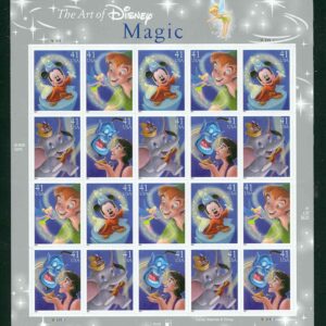 The Art of Disney: Magic, Full Sheet of 20 x 41-Cent Postage Stamps, USA 2007, Scott 4192-95