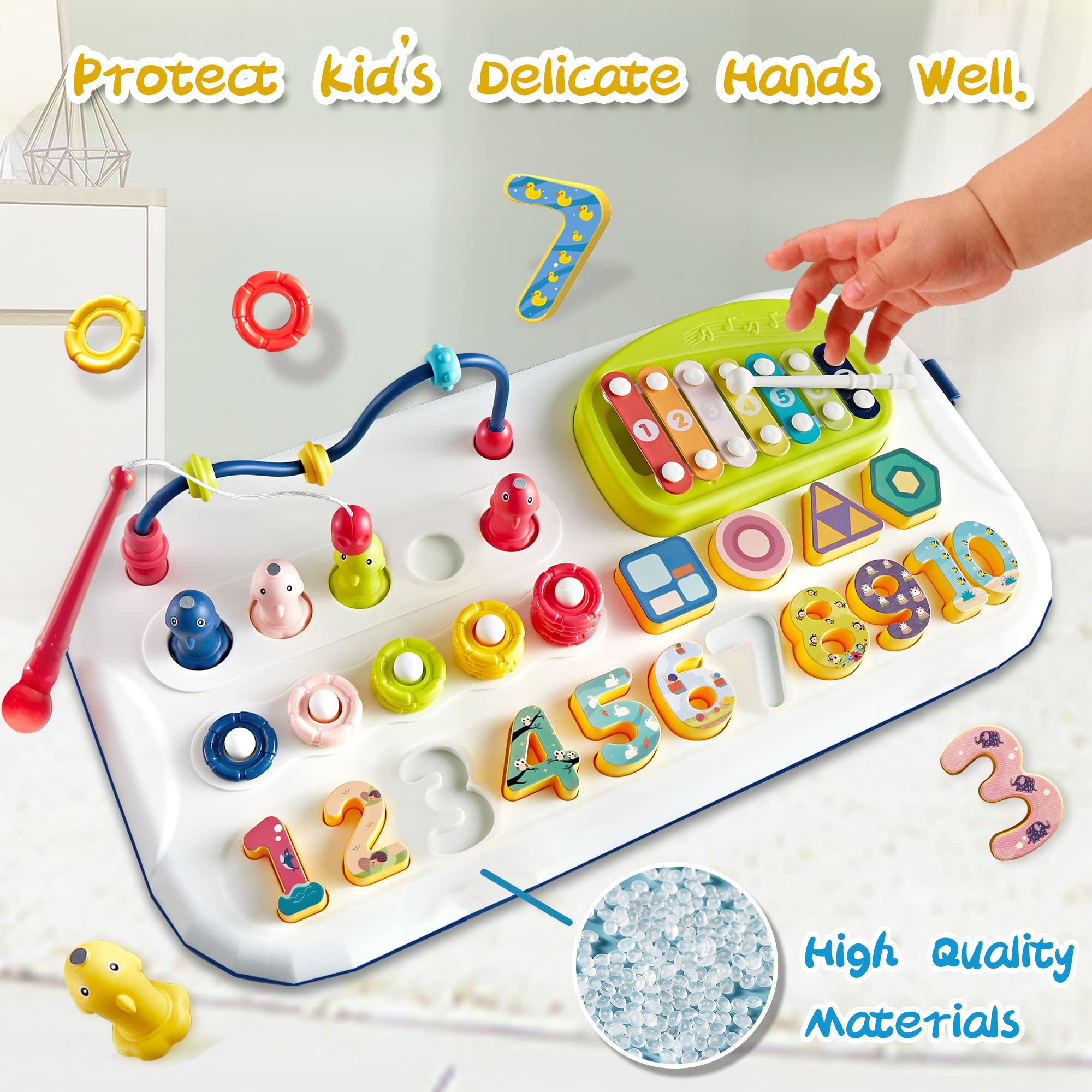 通用 Educational Learning Montessori Toys for Kids,7 in 1 Puzzles Number Shape Sorter Counting Stacker with Number Blocks,Xylophone, Fishing Game for Toddler, Gift for1 2 3 4 5 Year Old Boys Girls