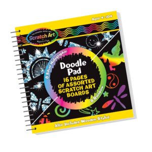 melissa & doug scratch art doodle pad with 16 scratch-art boards and wooden stylus - fsc certified