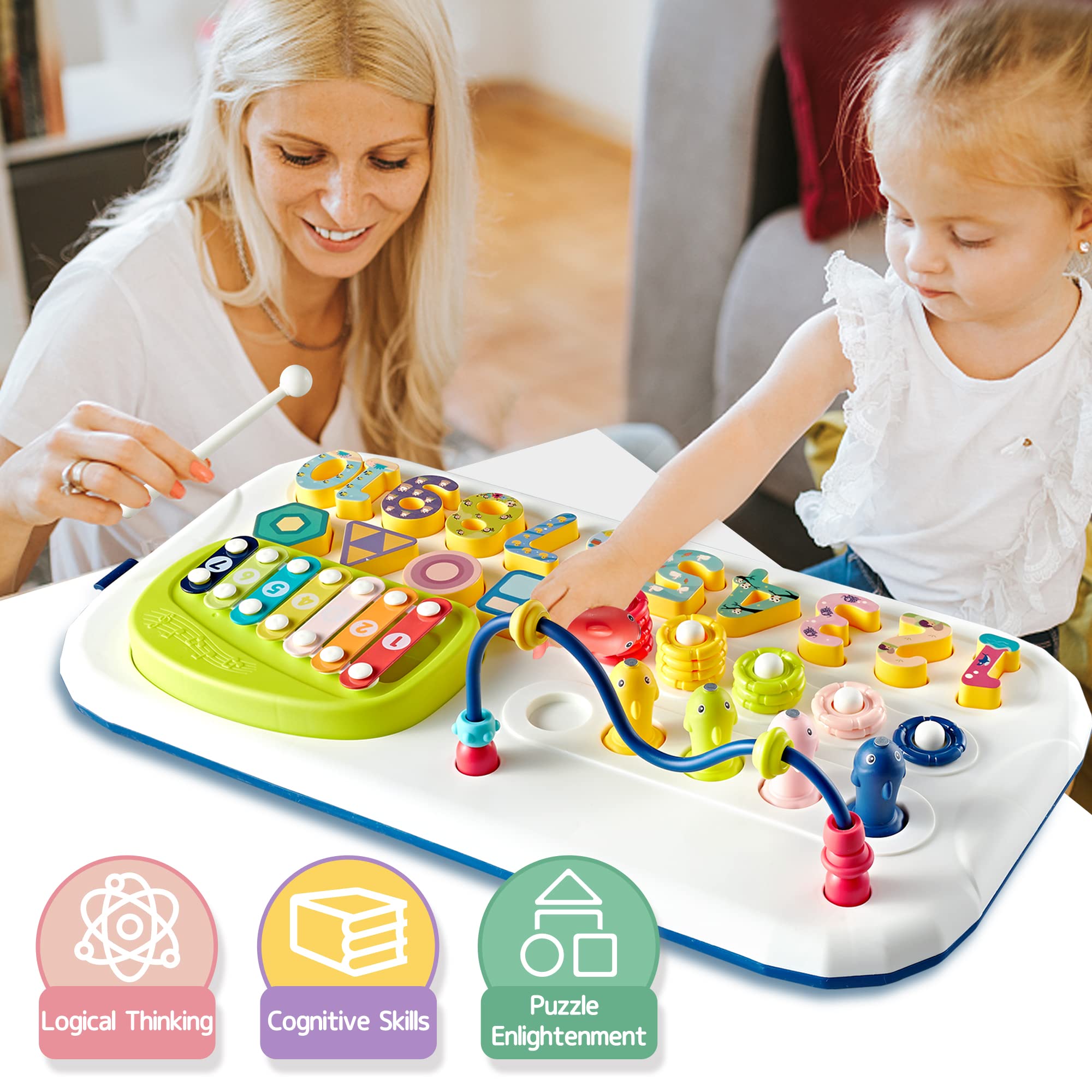 通用 Educational Learning Montessori Toys for Kids,7 in 1 Puzzles Number Shape Sorter Counting Stacker with Number Blocks,Xylophone, Fishing Game for Toddler, Gift for1 2 3 4 5 Year Old Boys Girls