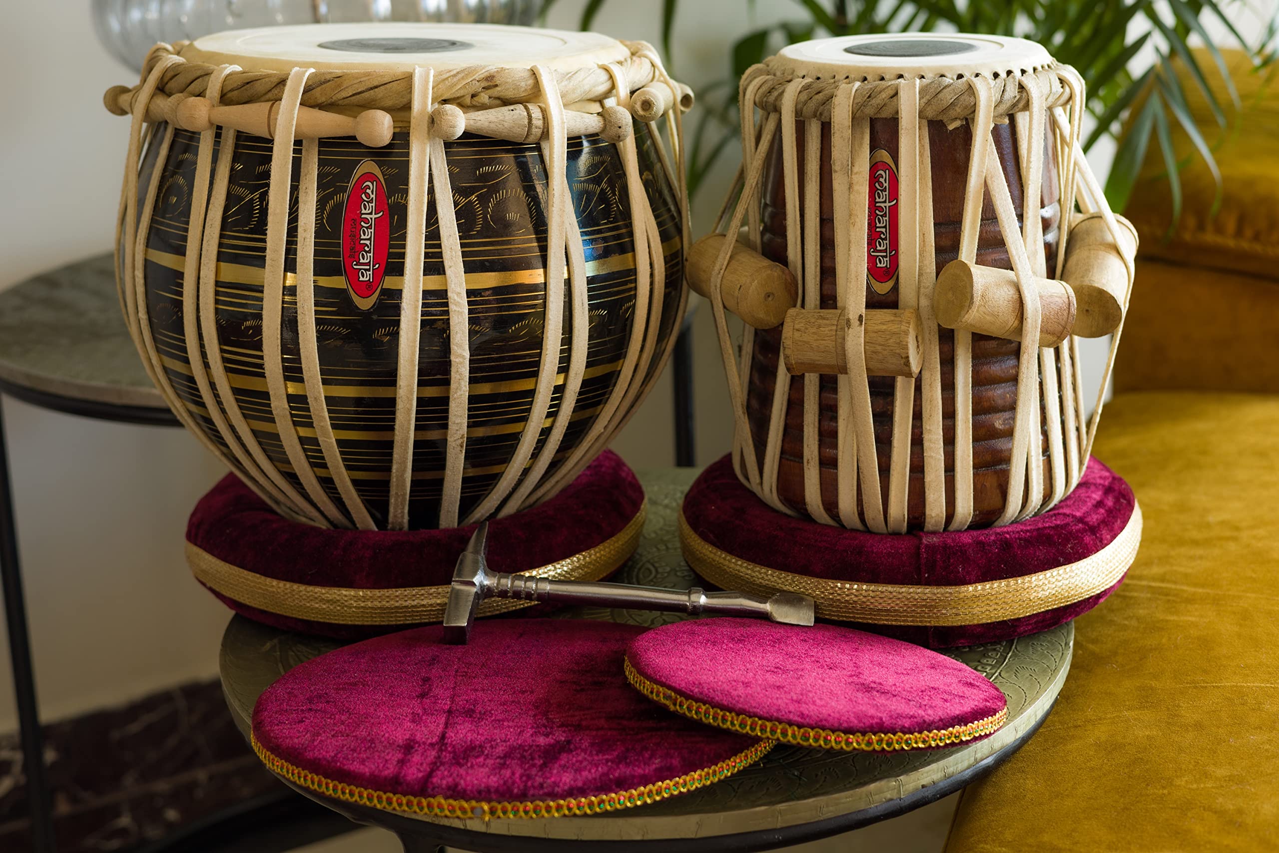 MAHARAJA Tabla Drum Set - Buy 3KG Black Brass Bayan, Finest Dayan, Hammer, Cushions & Cover PDI-EA