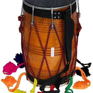 Dhol Drum by Maharaja Musicals, Mango Wood, Natural, Barrel Shaped, Padded Bag, Beaters, Nylon Shoulder Strap, Punjabi Bhangra Dhol Musical Instrument (PDI-GE)