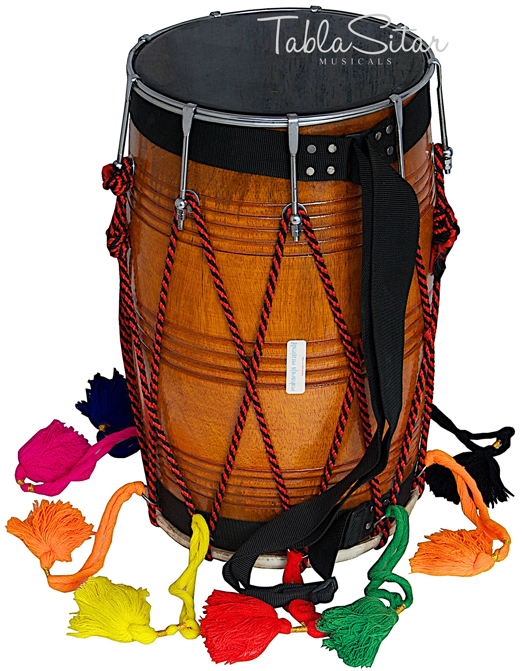 Dhol Drum by Maharaja Musicals, Mango Wood, Natural, Barrel Shaped, Padded Bag, Beaters, Nylon Shoulder Strap, Punjabi Bhangra Dhol Musical Instrument (PDI-GE)