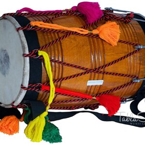 Dhol Drum by Maharaja Musicals, Mango Wood, Natural, Barrel Shaped, Padded Bag, Beaters, Nylon Shoulder Strap, Punjabi Bhangra Dhol Musical Instrument (PDI-GE)