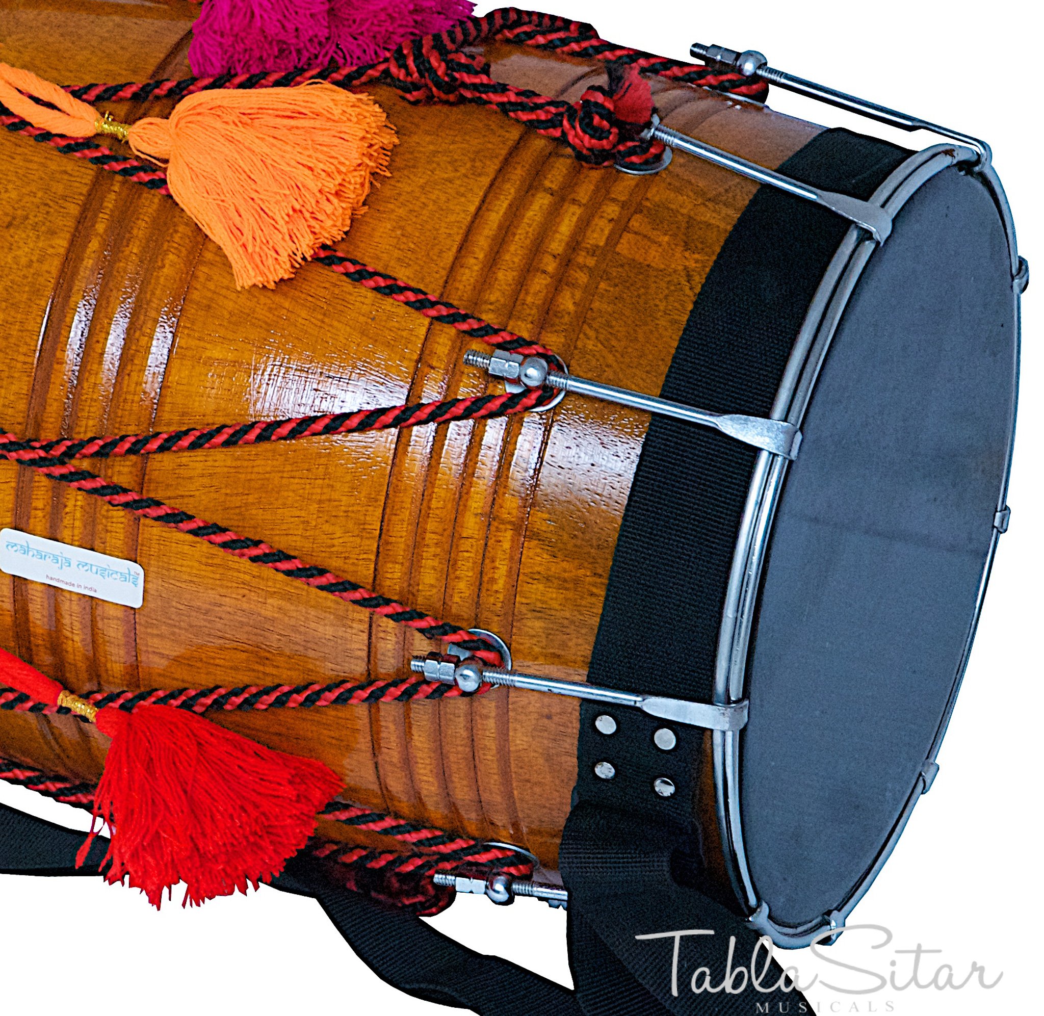 Dhol Drum by Maharaja Musicals, Mango Wood, Natural, Barrel Shaped, Padded Bag, Beaters, Nylon Shoulder Strap, Punjabi Bhangra Dhol Musical Instrument (PDI-GE)