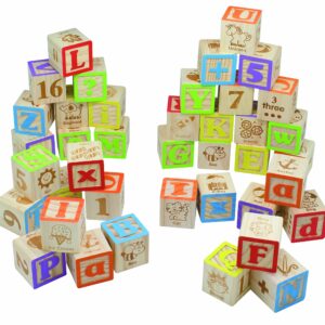 Maxim Deluxe Wooden ABC Blocks. Extra-Large Engraved Baby Alphabet Letters, Counting & Building Block Set