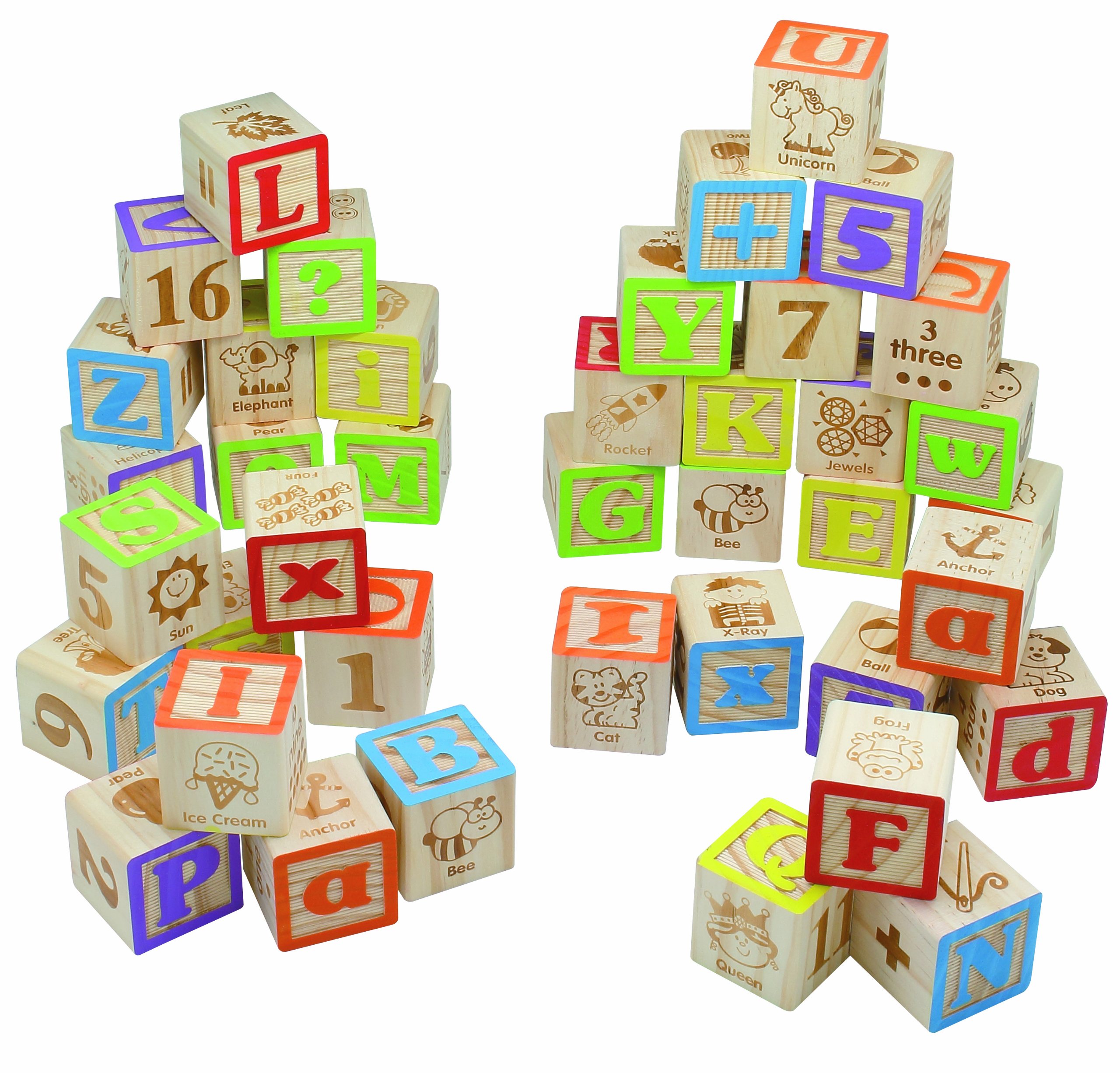 Maxim Deluxe Wooden ABC Blocks. Extra-Large Engraved Baby Alphabet Letters, Counting & Building Block Set