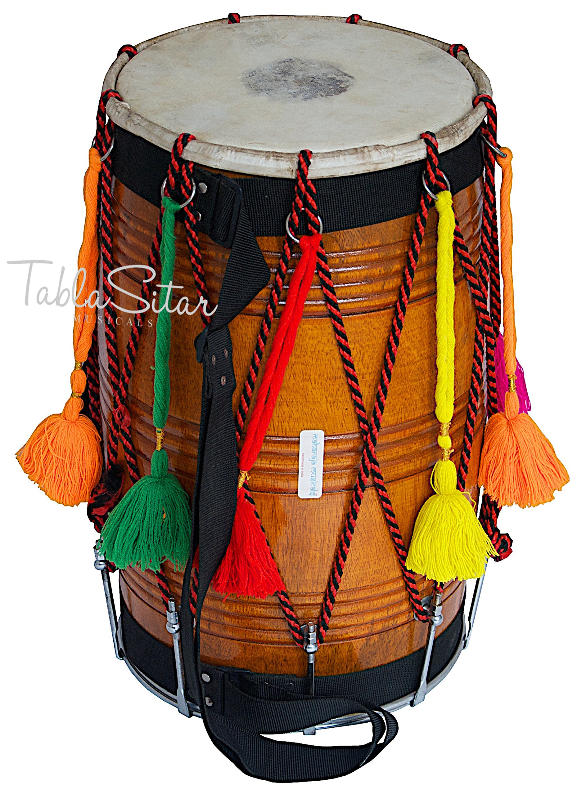 Dhol Drum by Maharaja Musicals, Mango Wood, Natural, Barrel Shaped, Padded Bag, Beaters, Nylon Shoulder Strap, Punjabi Bhangra Dhol Musical Instrument (PDI-GE)