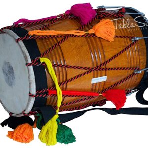 Dhol Drum by Maharaja Musicals, Mango Wood, Natural, Barrel Shaped, Padded Bag, Beaters, Nylon Shoulder Strap, Punjabi Bhangra Dhol Musical Instrument (PDI-GE)