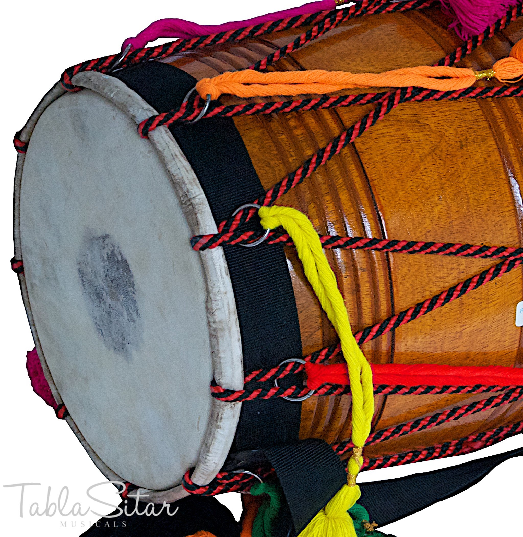 Dhol Drum by Maharaja Musicals, Mango Wood, Natural, Barrel Shaped, Padded Bag, Beaters, Nylon Shoulder Strap, Punjabi Bhangra Dhol Musical Instrument (PDI-GE)