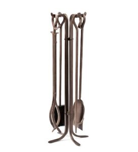 plow & hearth 36163-brz hand-forged fireplace tool set, in bronze, b, 13 dia. x 28h