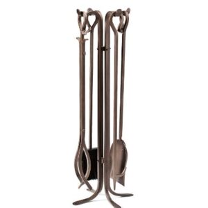 Plow & Hearth 36163-BRZ Hand-Forged Fireplace Tool Set, in Bronze, B, 13 Dia. x 28H