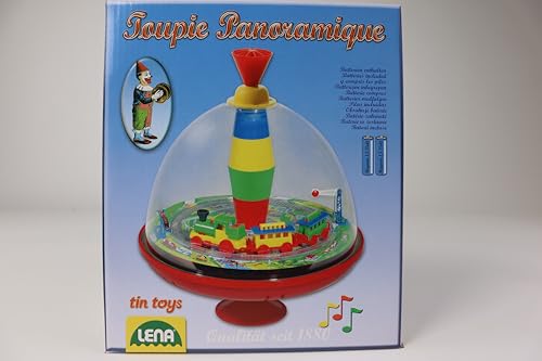 Lena 52120 tin Toys Panorama Ø19 cm, Plastic Humming, Classical Pump Mechanism, Musical Locomotive, Stand, Spinning top for Children from 18 Months, Colourful