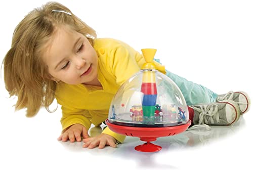 Lena 52120 tin Toys Panorama Ø19 cm, Plastic Humming, Classical Pump Mechanism, Musical Locomotive, Stand, Spinning top for Children from 18 Months, Colourful