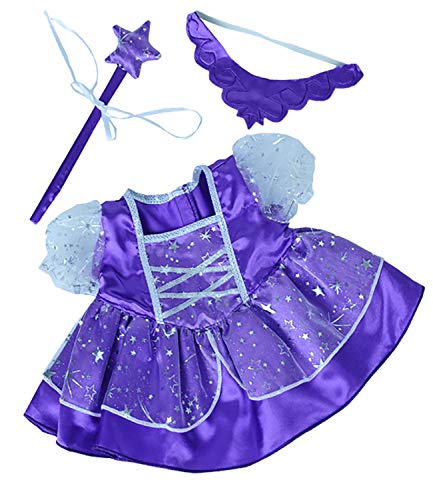 Purple Fairy Princess Dress w/Wand Teddy Bear Clothes Fits Most 14"-18" Build-a-bear and Make Your Own Stuffed Animals