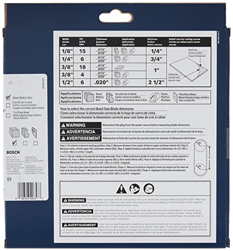 Bosch BS72716-15S 72-7/16-Inch X 1/8-Inch X 15-Tpi Scroll Cutting Stationary Band Saw Blade