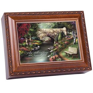 cottage garden be still inspirational woodgrain rope trim music box plays amazing grace