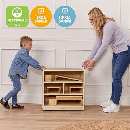 ECR4Kids Mobile Block Storage Cart, Small, Classroom Furniture, Natural