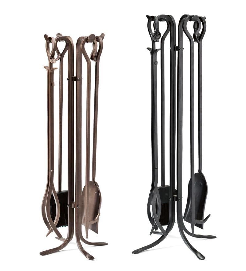 Plow & Hearth 36163-BRZ Hand-Forged Fireplace Tool Set, in Bronze, B, 13 Dia. x 28H