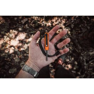 EXOTAC - polySTRIKER Lightweight Ferrocerium Fire Starter with Snap-in Striker for Emergency Kits, Campfires, Hiking, and Survival Supplies (Orange-Black)