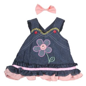 Summer Denim Dress w/Bow Teddy Bear Clothes Outfit Fits Most 14" - 18" Build-a-Bear and Make Your Own Stuffed Animals