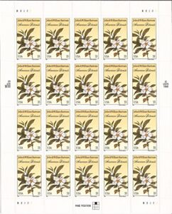 john and william bartram: american botanists, full sheet of 20 x 33-cent postage stamps, usa 1999, scott 3314