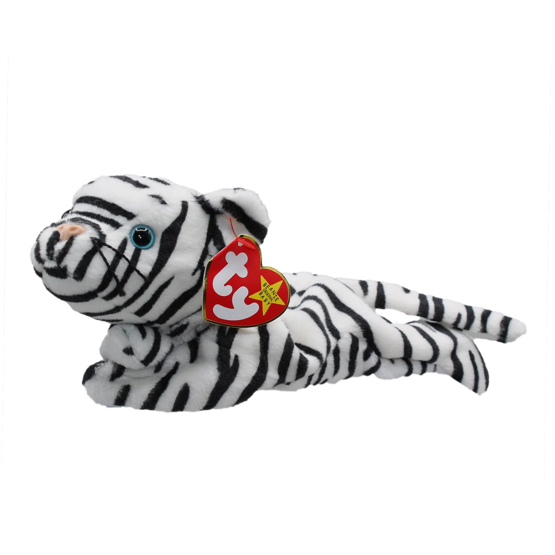 TY Beanie Babies Blizzard the White Tiger Stuffed Animal Plush Toy - 8 inches long - Black and White Stripes