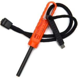 exotac - polystriker lightweight ferrocerium fire starter with snap-in striker for emergency kits, campfires, hiking, and survival supplies (orange-black)