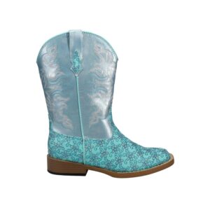 roper kids girls glittery floral square toe casual boots mid calf - blue - size 13 m