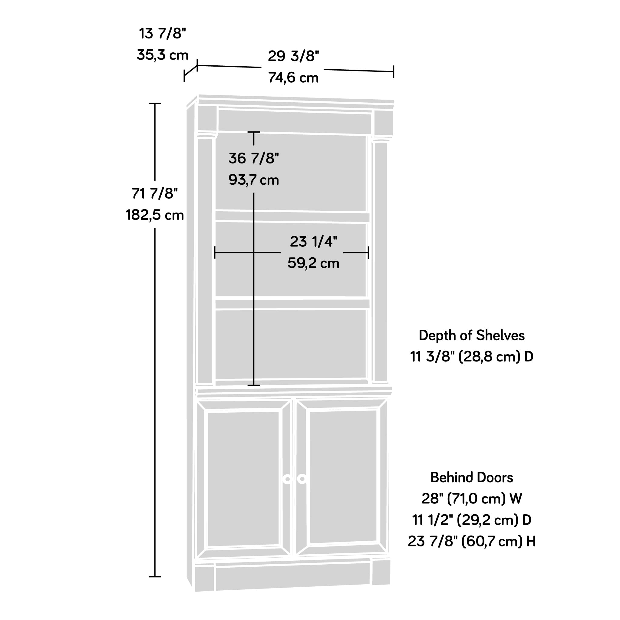 Sauder Palladia Book Shelf, Bookshelf with Storage, Library Bookcase with Doors and Adjustable Shelves, L: 29.37" x W: 13.90" x H: 71.85", Select Cherry