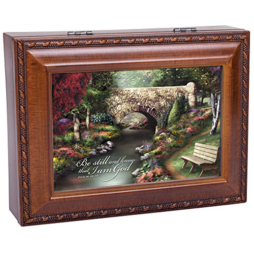 Cottage Garden Be Still Inspirational Woodgrain Rope Trim Music Box Plays Amazing Grace