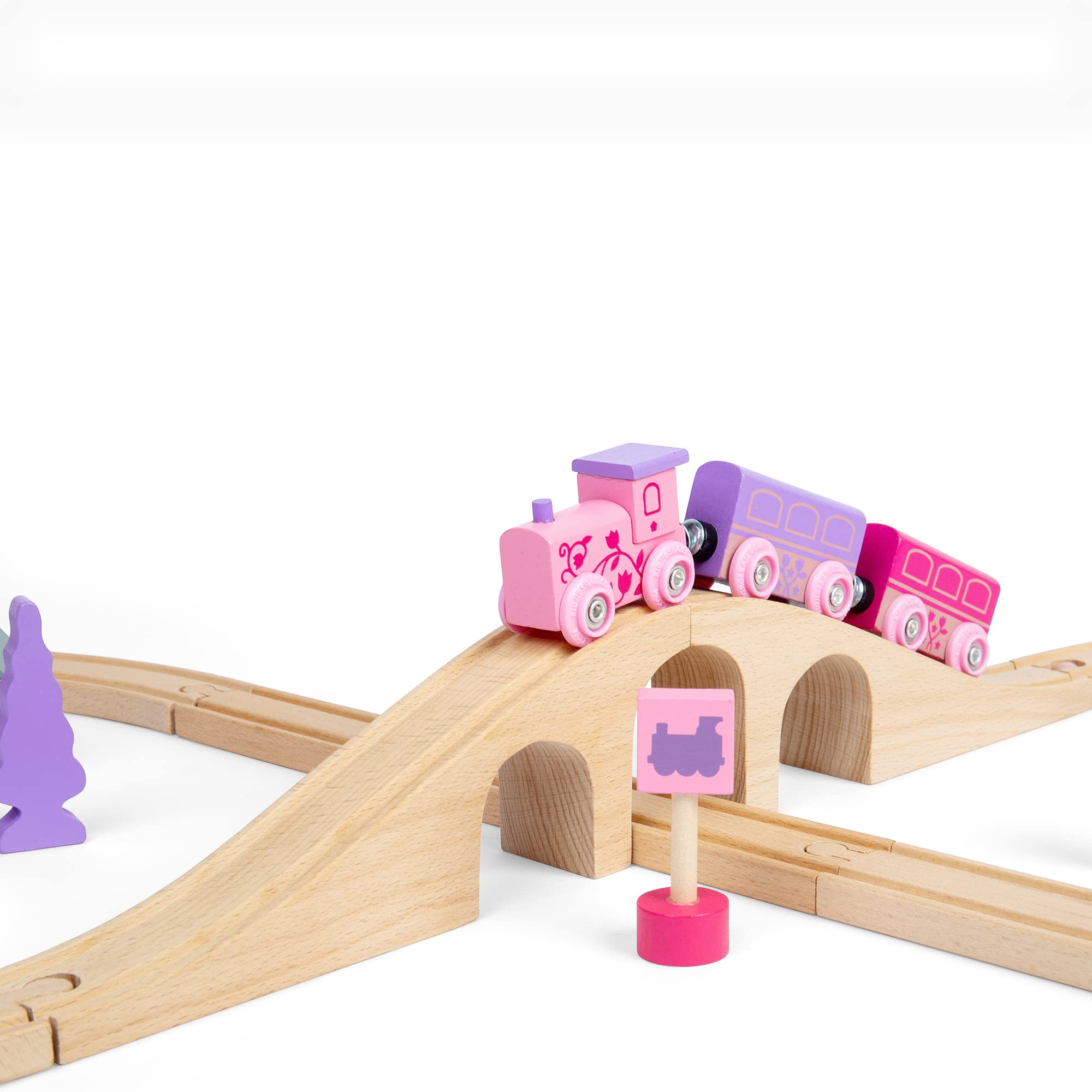 Bigjigs Rail Fairy Figure Of Eight Train Set - 35pc Pink Wooden Railway, Toy Trains & Accessories, Princess Toys For Kids, Compatible With Most Other Rail Brands, 3 Years Old +