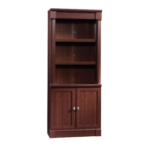 sauder palladia book shelf, bookshelf with storage, library bookcase with doors and adjustable shelves, l: 29.37" x w: 13.90" x h: 71.85", select cherry