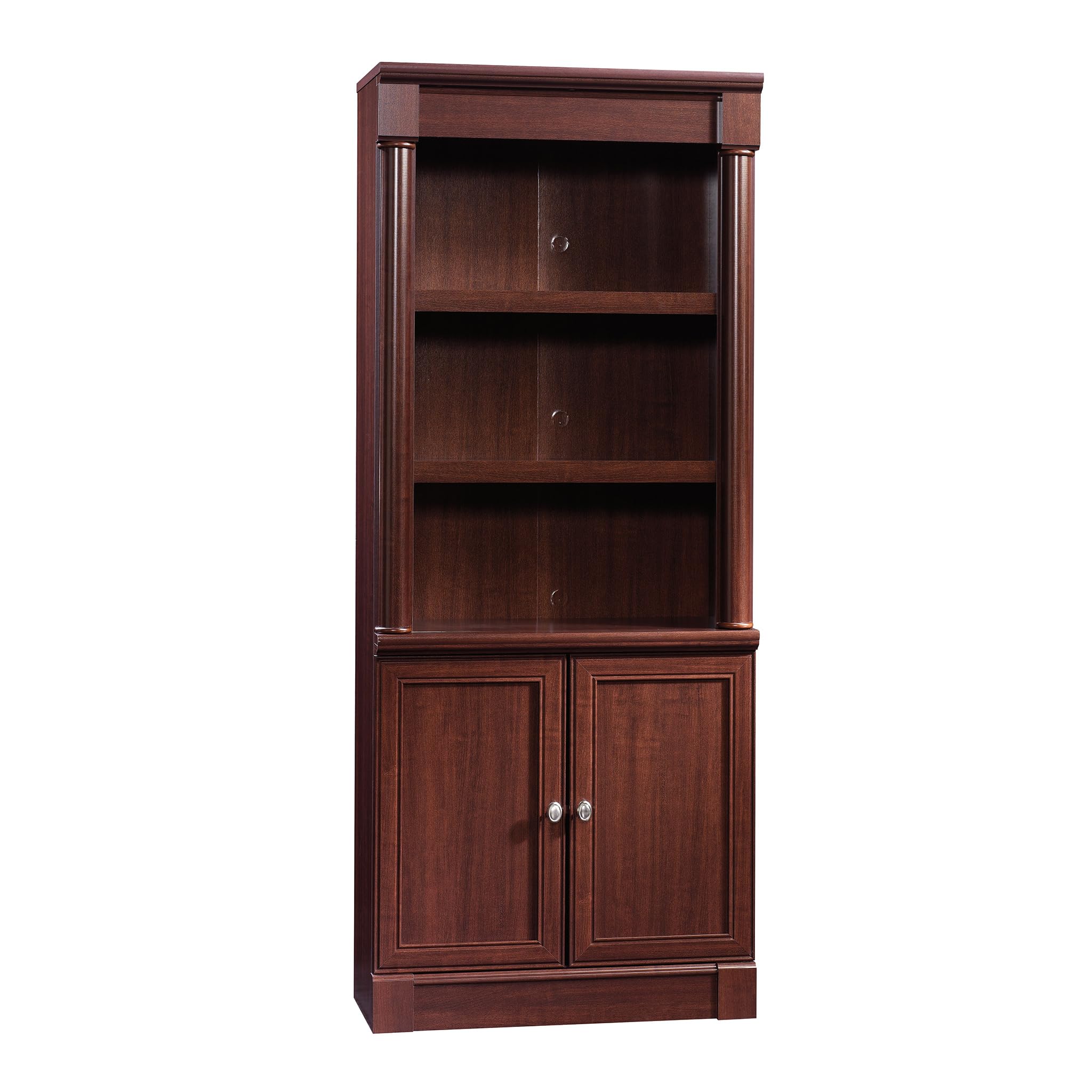 Sauder Palladia Book Shelf, Bookshelf with Storage, Library Bookcase with Doors and Adjustable Shelves, L: 29.37" x W: 13.90" x H: 71.85", Select Cherry