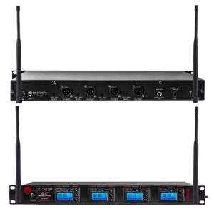 Nady 4W-1KU LT Quad True Diversity 1000-Channel Professional UHF Wireless System with 4 Lapel/lavalier Microphones – AutoScan – Automatic Transmitter Pairing – True Diversity – All Metal Construction